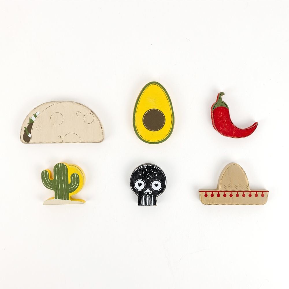 Mexican Wooden Shapes Set - Colorful Cultural Decor