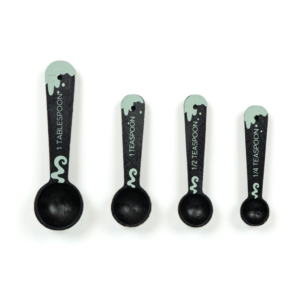 Wooden Teaspoons Set | Black & Green Kitchen Decor