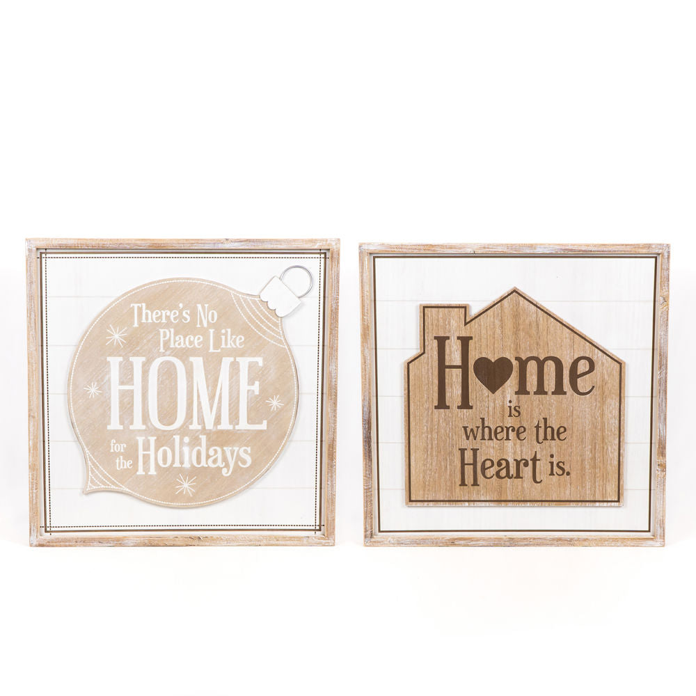 Reversible HOME/HEART Wood Sign - Holiday Decor
