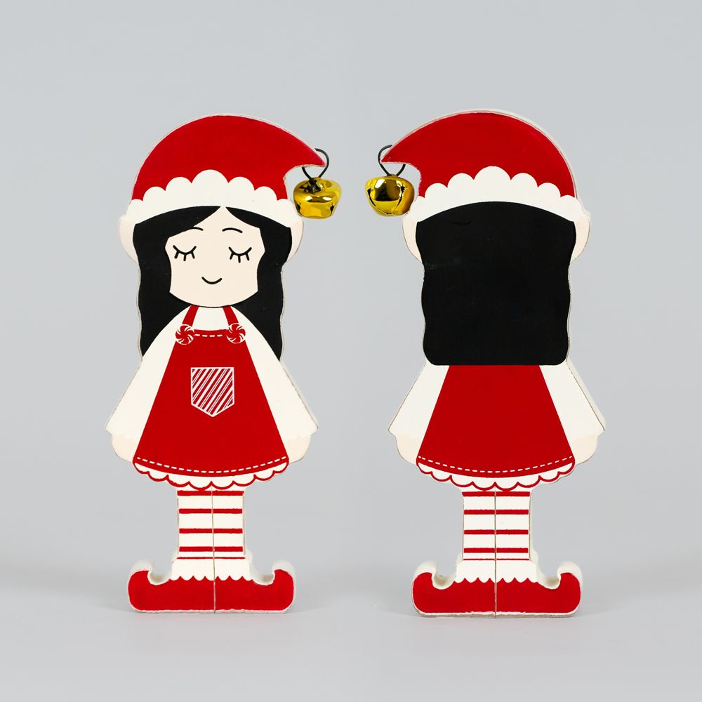 Multicolor Girl Elf Christmas Wooden Decor