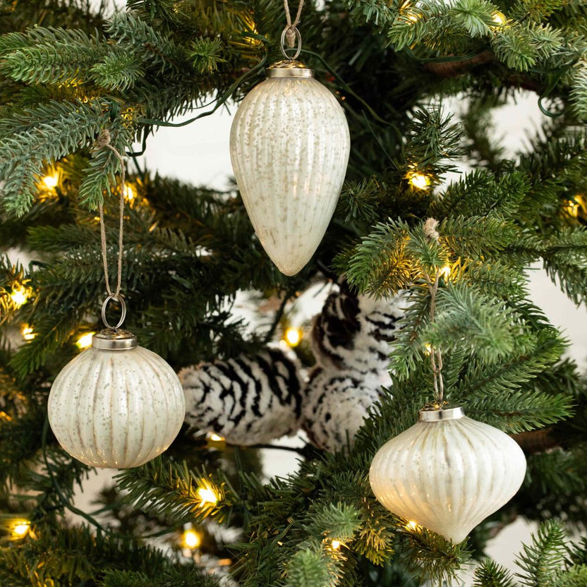 White Glass Christmas Ornaments | Set of 3