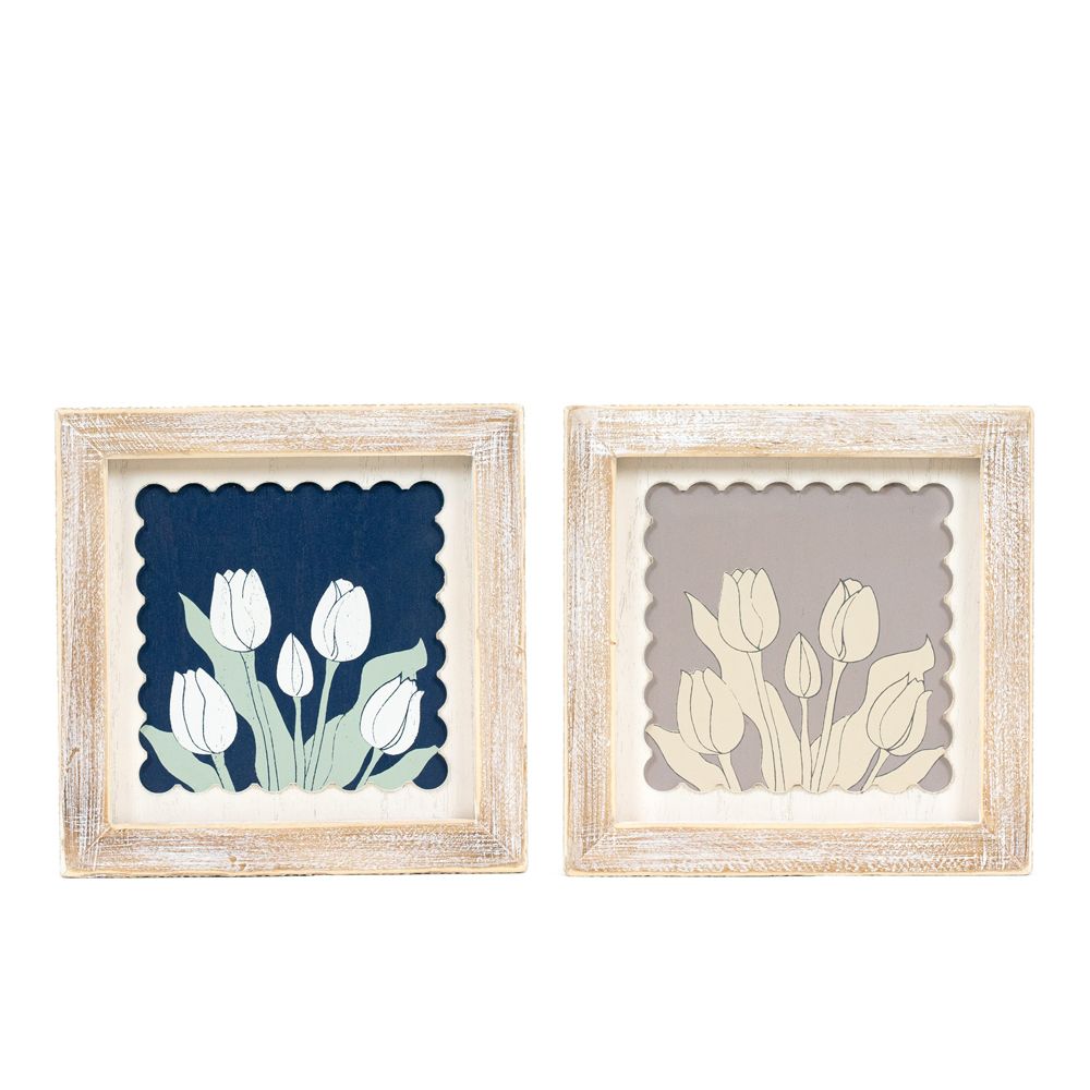 Reversible Tulips Wood Frame Sign | Multicolor Home Decor