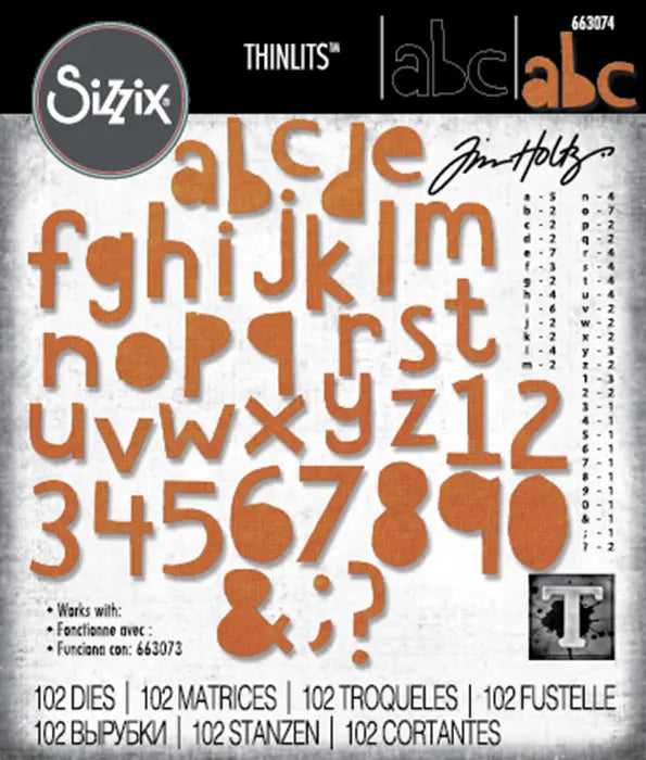 Sizzix Alphanumeric Cutout Lower Thinlits Die Set 102PK (3/4"Tall) by Tim Holtz