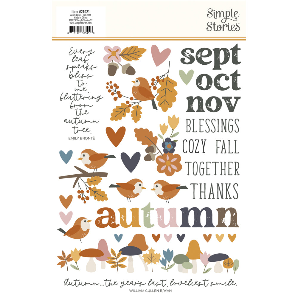 Simple Stories Acorn Lane Rub-Ons Craft Embellishments | CraftDirect.com