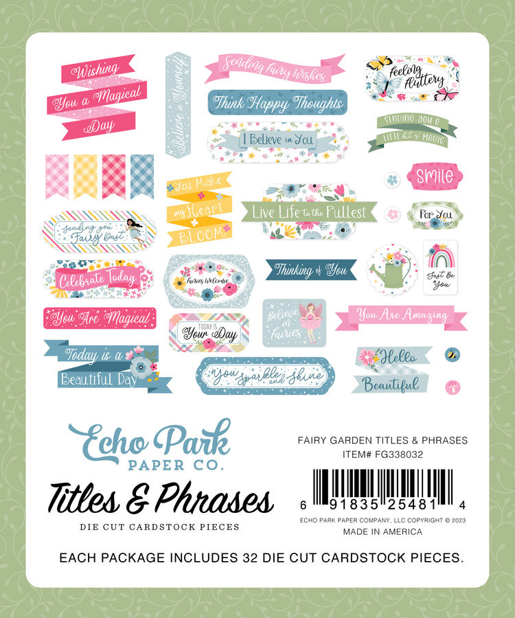Echo Park Fairy Garden Titles & Phrases Die Cut Embellishments