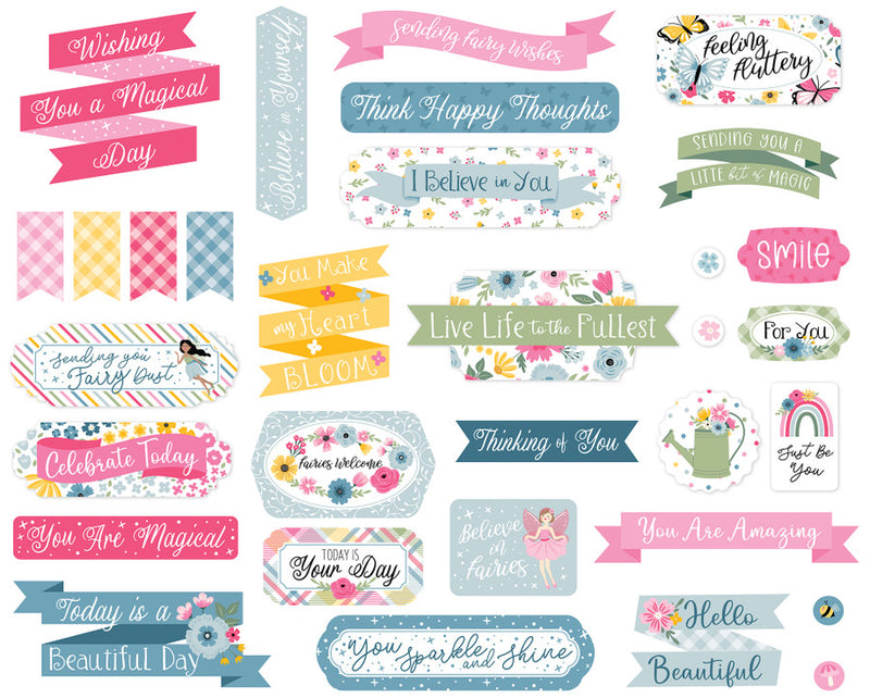 Echo Park Fairy Garden Titles & Phrases Die Cut Embellishments ...